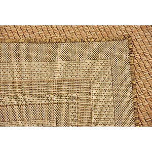 Unique Loom Outdoor Border Collection Area Rug - Multi Border (7' 1" x 10' Rectangle, Tan/ Light Brown)