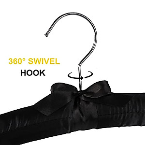 Amber Home 17 Inch Large Black Satin Padded Hangers for Women Clothing 5 Pack, Anti Slip Cushioned Hangers for Sweaters, Silk Hangers Fancy Dress Hangers for Wedding, Delicate Cashmere (Black, 5 Pack)