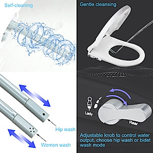 TRIZZI Bidet Toilet Seat for Elongated Toilets Soft Closing Toilet Seat Cover Lid One Key Operation No-Electric Adjustable Water Pressure Aqua Wash Bidet Seat with Double Self-cleaning Nozzle Bidet