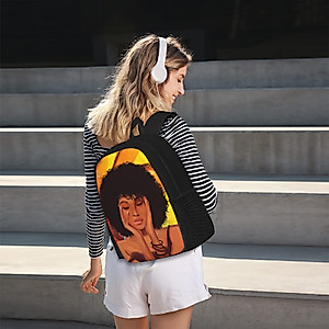 African American Girls School Backpack, Casual Lightweight Afro Black Girl School Bag Bookbag for Women Teens Students School Office Travel, 17 Inches (Orange)