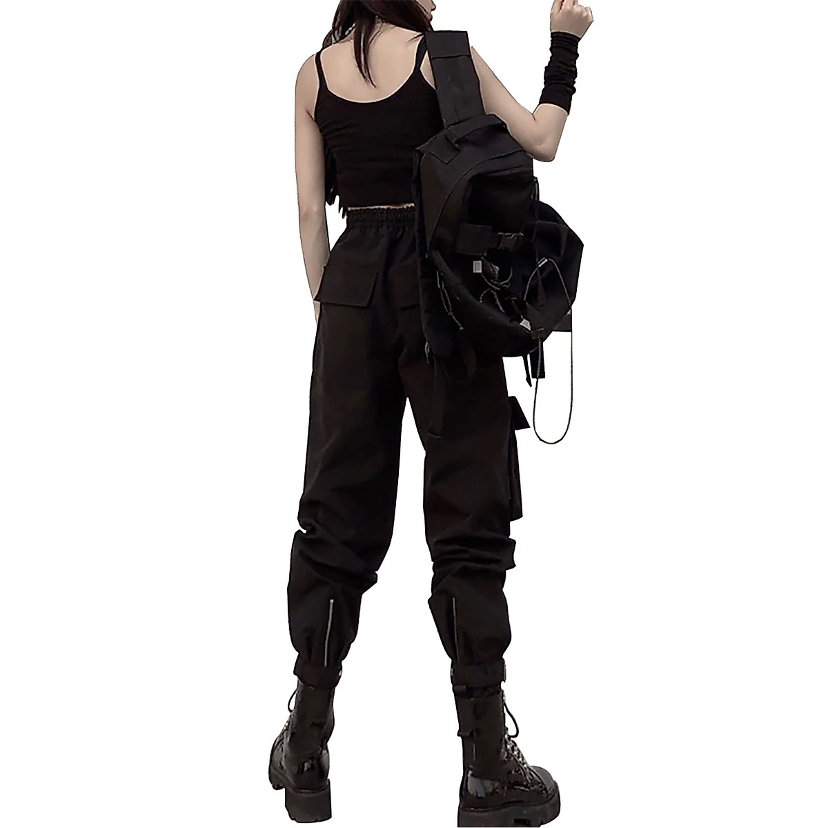 Vekline Women's Camo Pants Cargo Trousers Cool Camouflage Pants Elastic Waist Casual Multi Outdoor Jogger Pants with Pocket Black Cargo Pants