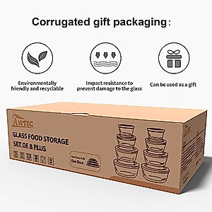 AILTEC Glass Food Storage Containers with Lids, Glass Meal Prep Containers for Lunch, ８Pack Reusable Round Container Set with Simply Lid/B