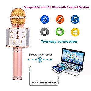 Wireless Bluetooth Karaoke Microphone,3 in 1 Portable Handheld Karaoke Mic Speaker Machine,Karaoke Machine for Kids,Home Party Singing Microphone,Birthday Party,Best Gifts for Kids (Rose Gold)