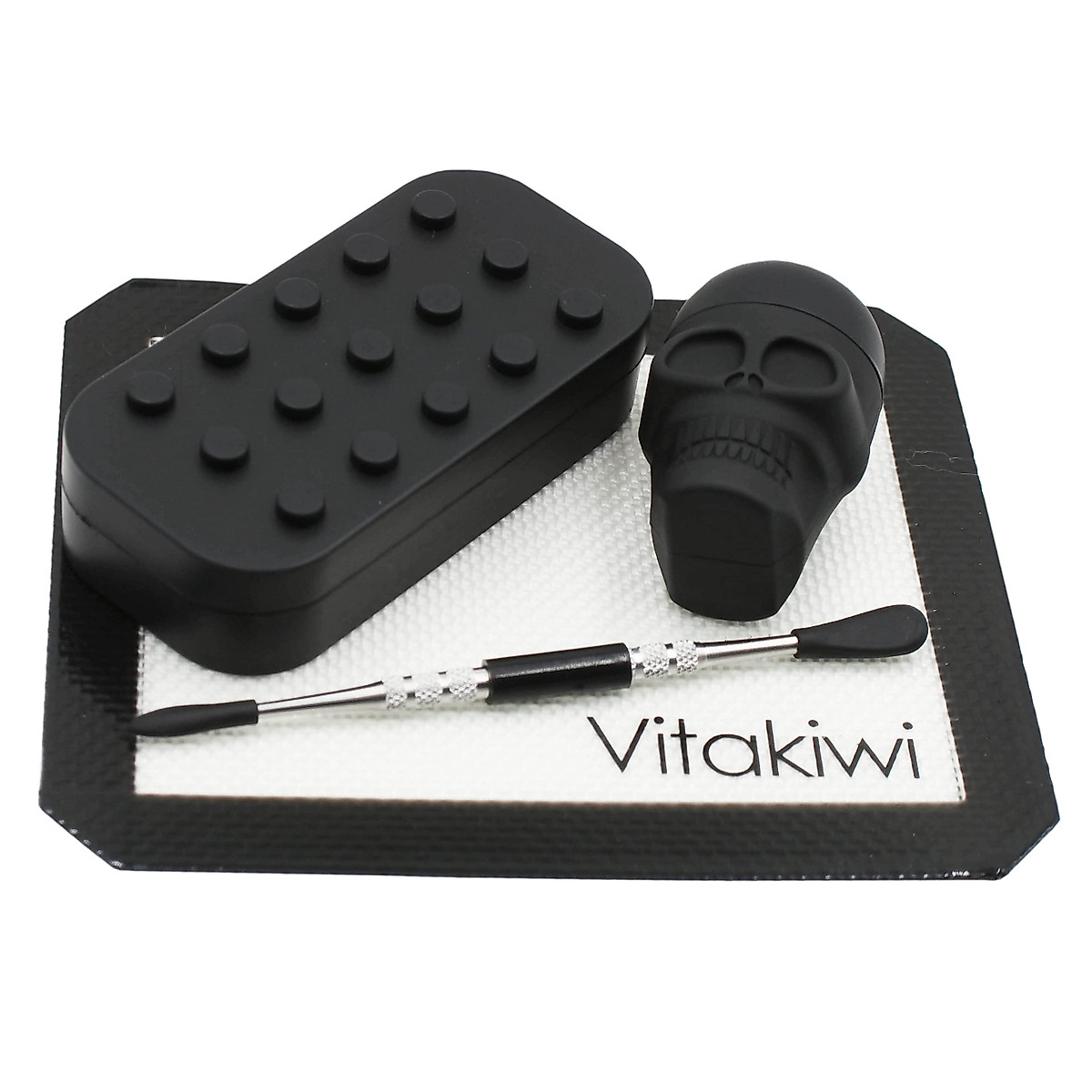 vitakiwi 34ml Silicone Wax Multi Compartment Containers 15ml Skull Jar For Wax Non-stick Multi Use (Black)