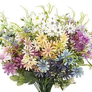 CORVYUC 6Pcs Daisy Silk Flowers Artificial Fake Wildflowers Outdoor Multicolor Faux Daisies for Garden Porch Window Table Vase Decor