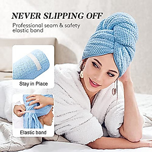 Sucedul Large Microfiber Hair Towel Wrap for Women, 2 Pack Super Absorbent Hair Drying Towel, Anti Frizz Fast Drying Hair Turbans for Long, Thick, Curly Hair, Super Soft Hair Wrap Towels Blue Pink