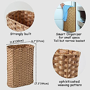 MadeTerra Wicker Narrow Umbrella Stand | Freestandling Tall Basket for Multi Purposes - Floor Woven Bucket for Laundry, Toy, Gardenning Supplies Storage (Natural)