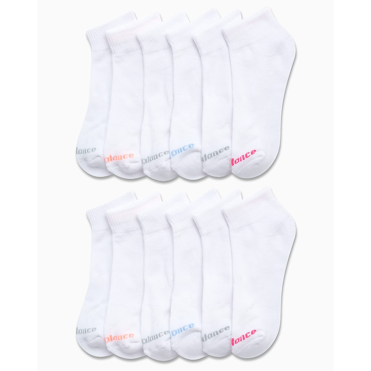 New Balance Women's Athletic Socks - Cushion Quarter Cut Ankle Socks (12 Pack), Size 410, Solid White