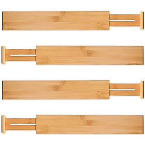 Utoplike 4 pcs Bamboo Kitchen Drawer Dividers(16.8-21.8IN) and Bamboo Cutlery Tray Silverware, Drawer Dividers for Kitchen Utensils