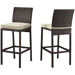 Crosley Furniture Palm Harbor Wicker Outdoor Bar Stools, Set of 2, Patio Furniture for Backyard, Balcony, Brown with Sand Cushion