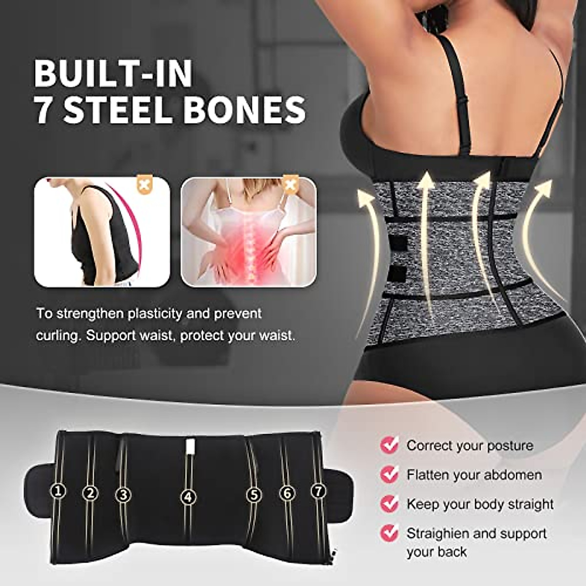 FeelinGirl Women's Neoprene Workout Top Shirt Waist Trainer Corset Trimmer Belt Body Shaper Cincher Zipper Slimming L Grey