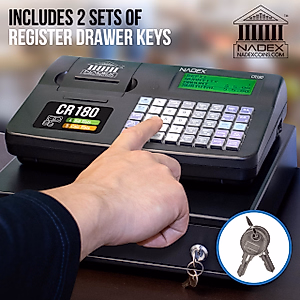 Nadex CR180 Electronic Cash Register, Steel Cash Drawer, Compact Design, Black