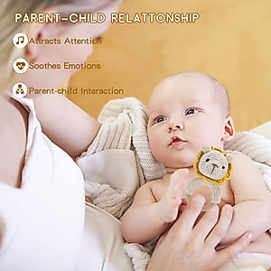 Youuys Wooden Baby Rattle Toys, Easter Rattle for Baby Crochet Lion Rattle Toy Natural Wood, Shaker Rattle for Hand Grips, Boy Girl First Rattle Gift, Newborn Gifts (Lion)