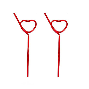 SITAER Heart-Shaped Party Straws Drinking Sipping Straws, Novelty Props for Birthday Party (25 pack Red)