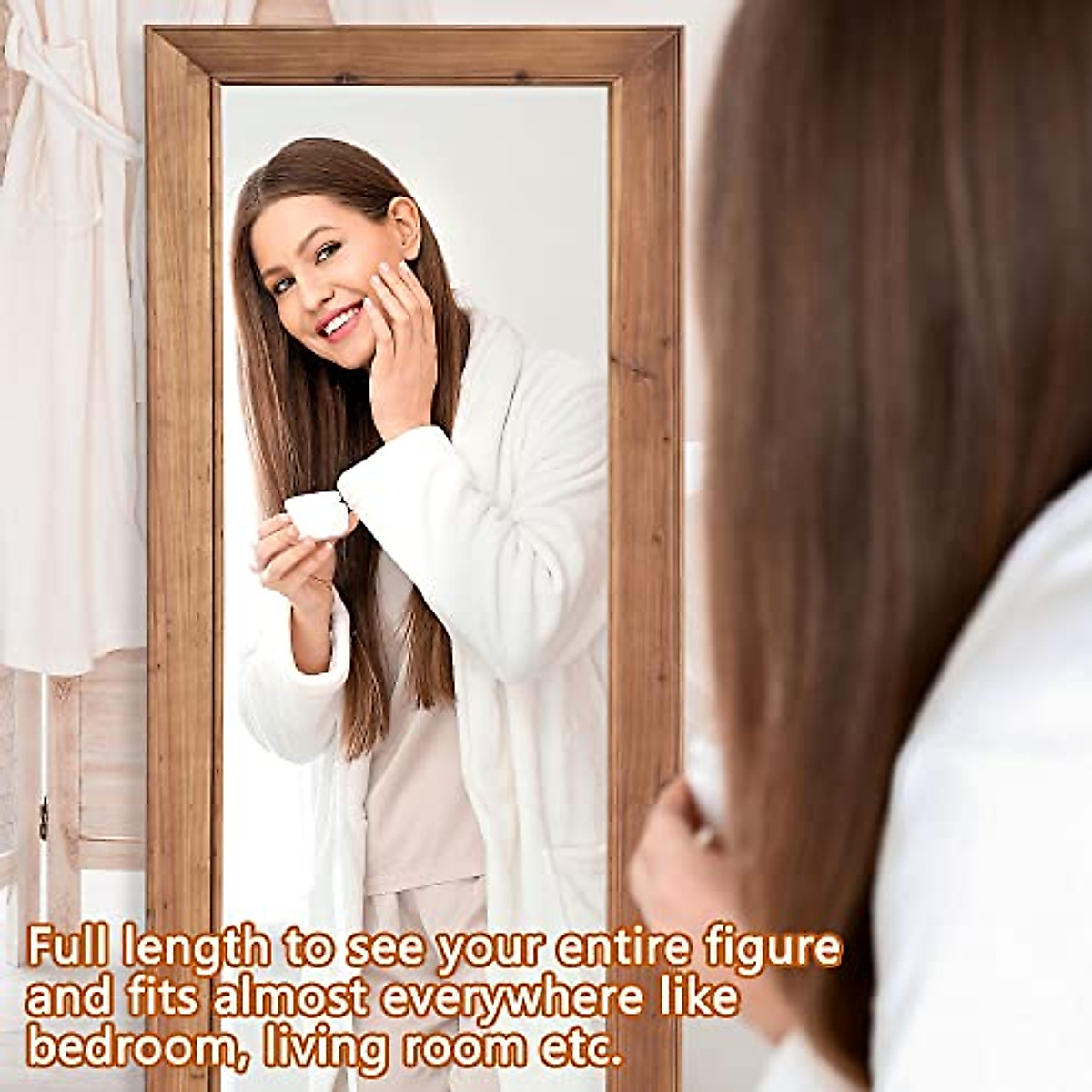 Trvone Full Length Mirror Solid Wood Frame Mirror Floor Mirror with Standing Holder Vertical and Horizontal Hanging Wall Mirror Dressing Mirror for Bedroom Living Room(65"x22", Tawny Brown)