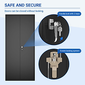 FLEXIMOUNTS Metal Storage Cabinet, 5-Tier Locking Cabinet with 4 Adjustable Shelves and 2 Doors, 71" H, Large-Capacity Cabinet for Garage, Home, Office, Laundry Storage, Black