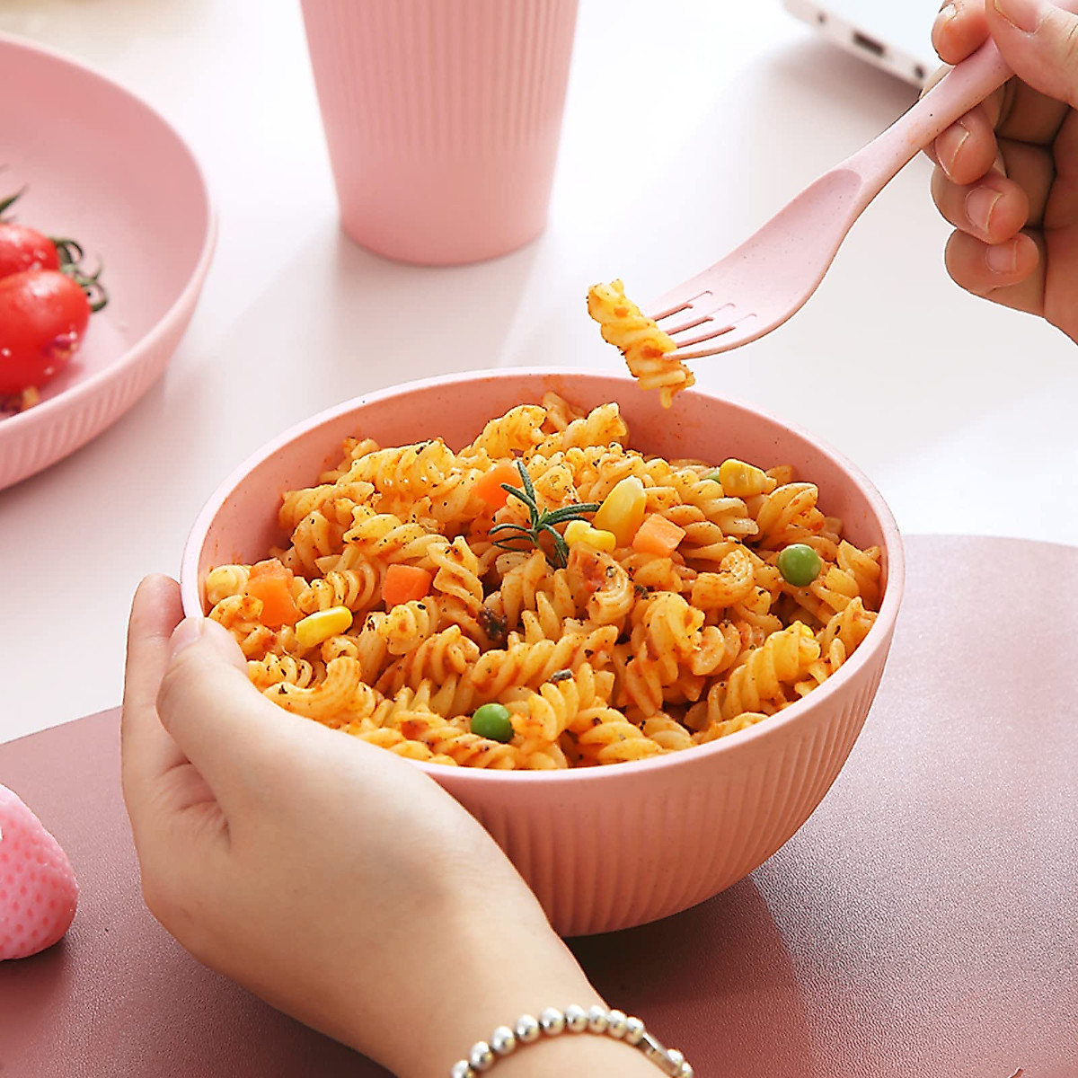 ATRDTO Set of 8,22 OZ Cereal Bowls, Unbreakable Wheat Straw Bowls, Microwave and Dishwasher Safe Reusable Bowls Set, for Ramen, Soup, Salad and more (22oz)