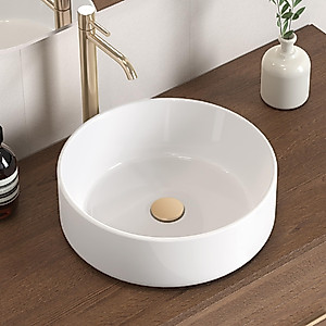 KES Vessel Sink, Bathroom Vessel Sink Bowl 16 Inch Round Above Counter Circular White Vessel Sink Countertop Sink for Cabinet Lavatory Vanity, BVS121
