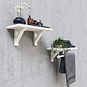 IRON WOOD White Floating Shelves Set of 2 with Towel Bar - Wall Mounted Floating Bathroom Shelves Over Toilet -for Kitchen Living Room - Bookshelf -