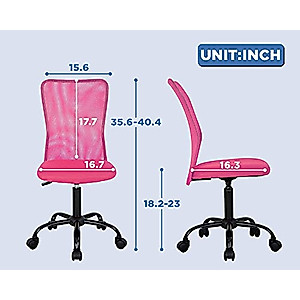 Tffnew Mesh Breathable Home Office Chair Mid Back Mesh Desk Chair Ergonomic Adjustable Chair with Lumbar Support Armless Modern Rolling Swivel Chair for Women&Men Adults（Pink）