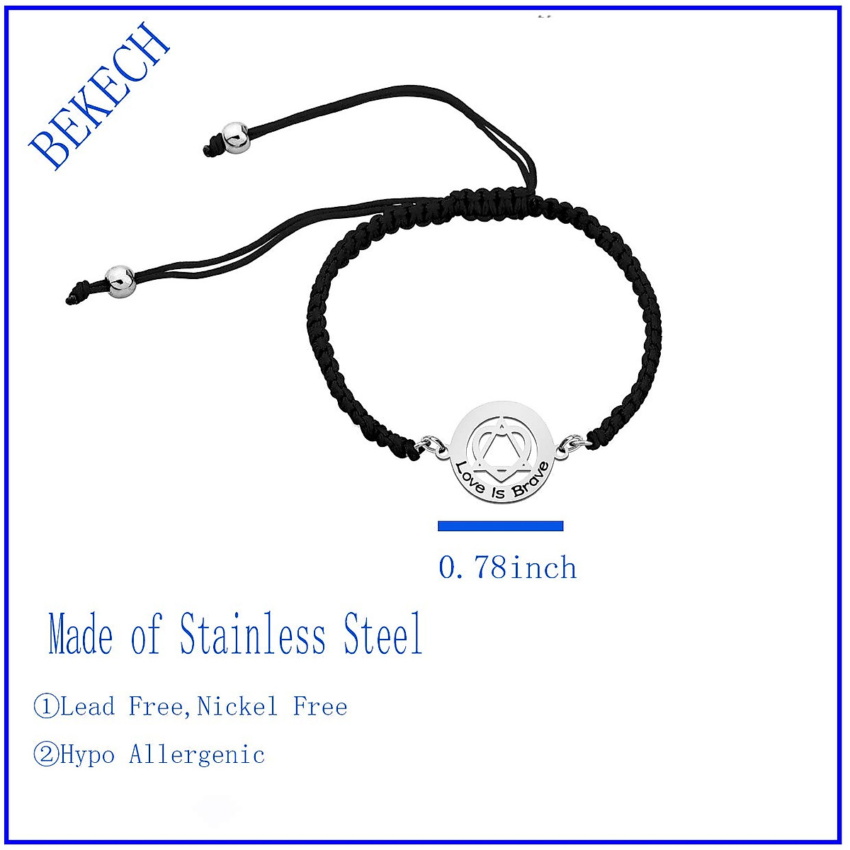 BEKECH Adoption Bracelet Love is Brave Intertwined Heart and Triangle Adoption Symbol Charm Braided Bracelet for Stepmom