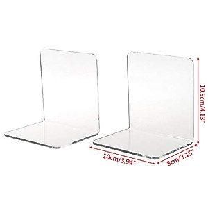 tegongse 2Pcs Book Ends, Clear Acrylic Bookends, Non-Skid Bookend Supports, Book Stopper for Books/Movies/CDs/Video Games