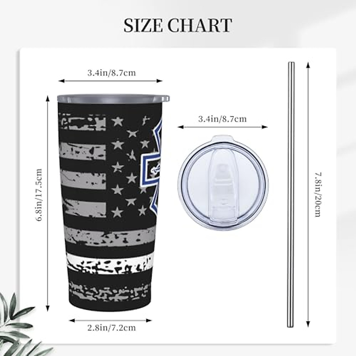 VKKOEWL Thin White Line EMS EMT Paramedic American Flag Stainless Steel Insulated Tumbler 20 Oz Travel Water Bottle Coffee Mug Drink Cup With Lid Straw