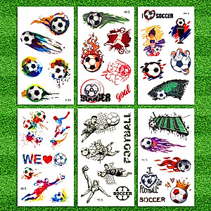 Konsait 60pcs Football Face Temporary Tattoos for Soccer Game Ball Tattoos Transfer Tattoos for Boys Birthday Party Bag & Stocking Fillers