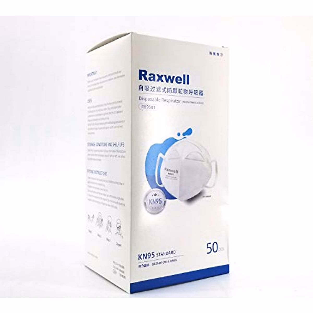 Raxwell KN95 RX9501 Disposable Face Mask 99% Filter Efficiency (50 Pack)