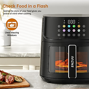 Air Fryer 11-in-1, Large 5.8 QT Airfryer with Easy View Windows, MAX 450℉ for Crispy, 85% Less Oil, Fast Roast, Preheat, Shake, Bake, Frozen, Non-Stick Basket for Easy Clean, With Professional Recipes