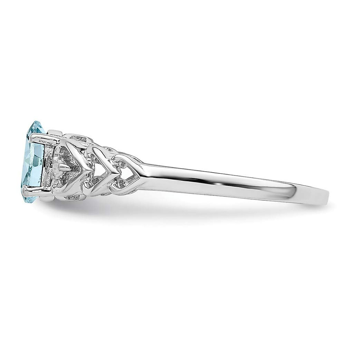 FB JEWELS Solid Sterling Silver Rhodium-Plated Aquamarine & Diamond Ring Size 8