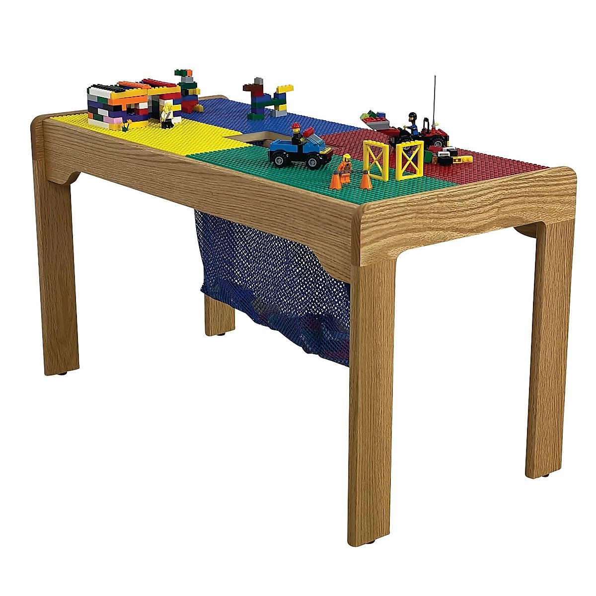 Fun Builder Table-Compatible with Lego® Brand Blocks with Built in Mesh Net 32"x16" Made in USA! Solid Wood Frame and Legs. Built to Last! Ages 5 and Older!