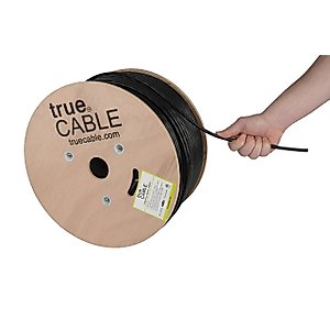 trueCABLE Cat6 Direct Burial, 1000ft, Waterproof, Outdoor Rated CMX, Black, 23AWG Solid Bare Copper, 550MHz, PoE++ (4PPoE), ETL Listed, Unshielded UTP, Bulk Ethernet Cable
