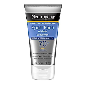 Neutrogena Sport Face Sunscreen SPF 70+, Oil-Free Facial Sunscreen Lotion with Broad Spectrum UVA/UVB Sun Protection, Sweat-Resistant & Water-Resistant, 2.5 fl. oz