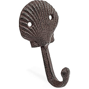 Cast Iron Seashell Wall Hooks for Beach House Decor ( 0.3 x 4 x 2.3 in, 4 Pack)