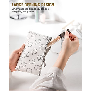 FERYES Cute Cat Silicone Makeup Bag for Travel, Cosmetics Bag for Makeup Brush & Essential Makeup Tools, Make Up Zipper Pouch Gifts for Women - White