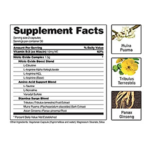 Snap Supplements Nitric Oxide Booster Pre Workout, Muscle Builder, 1500mg L Arginine L Citrulline Formula, Nitric Oxide Supplement for Men, Improve Blood Flow & Circulation (60 Count)