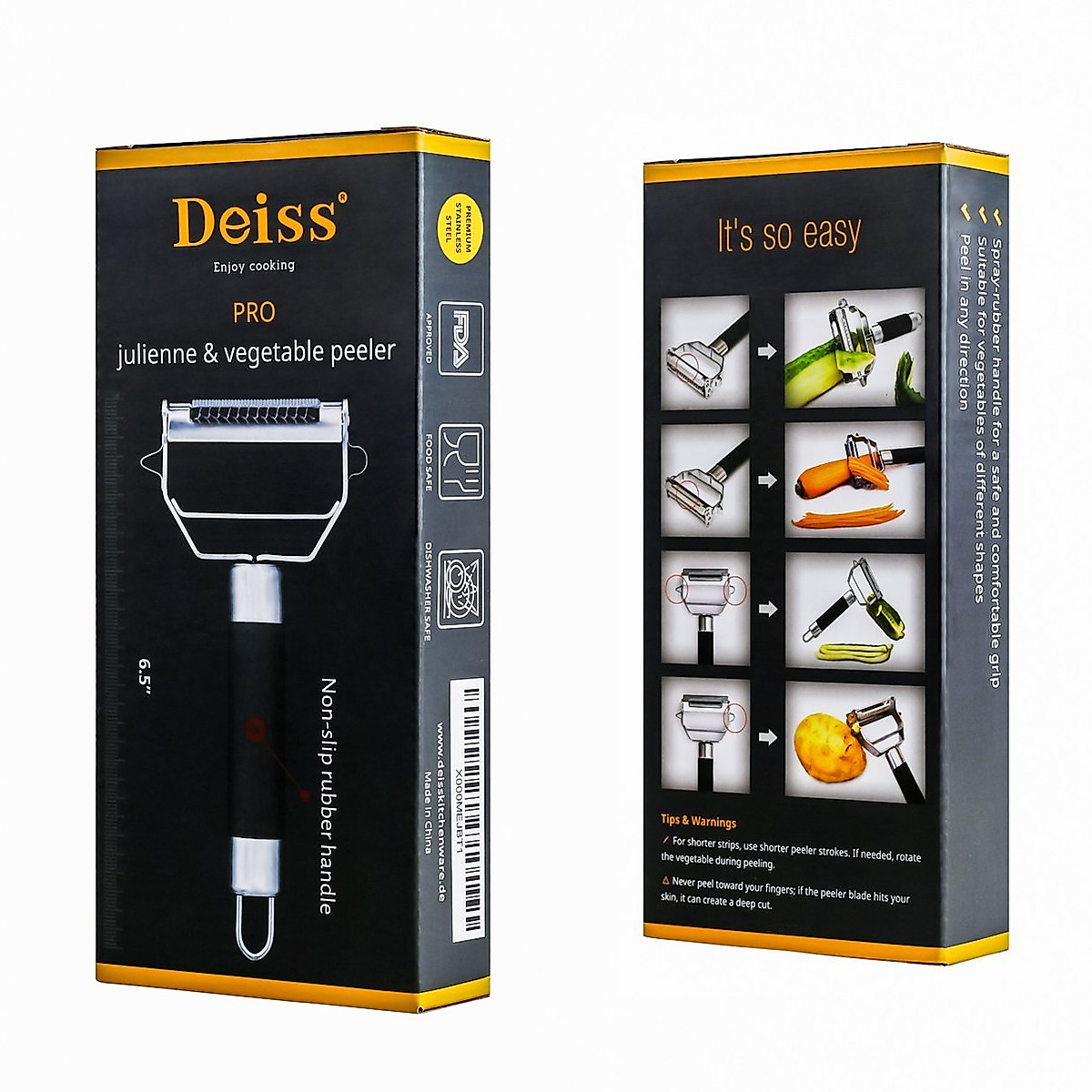 Deiss PRO Dual Julienne Peeler & Vegetable Peeler - Non-slip Handle - Apple Peeler & Potato Peeler, Orange Peeler, Zoodles Maker - Y Peeler, Veggie Peeler for Making Delicious Veggie Noodles