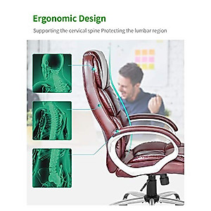 Office Chair Computer High Back Adjustable Ergonomic Desk Chair Executive PU Leather Swivel Task Chair with Armrests Lumbar Support (Brown)