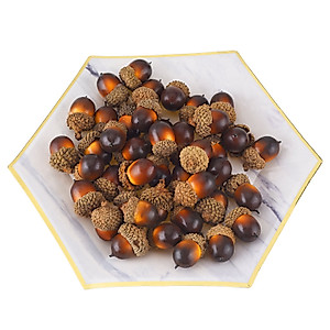 Bememo 100 Pack Lifelike Fall Acorns Thanksgiving Decor Artificial Fall Vase Filler Fake Mini Nutty Craft with Natural Acorn Hats Fruit Props Simulation Autumn Kitchen House Wedding DIY Craft(Brown)