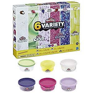 Play-Doh Slime, Crystal Crunch, Super Cloud, and Foam Scented 6 Variety Texture Pack, Tactile Toy for Kids 3 Years and Up, Non-Toxic