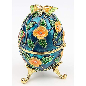 SEVENBEES Hand Painted Decorative Faberge Egg Hinged Jewelry Trinket Box Gift for Home Decor