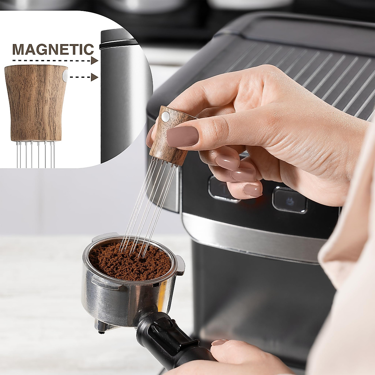 WDT Tool Espresso Stirrers - Coffee Distributor Barista Tools - Espresso Needle Distribution Tool for Coffee Accessories Kit - Walnut Wood Gifts for Coffee Lovers (Large)