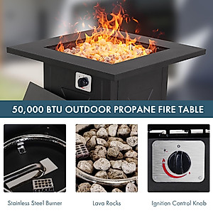 Fire Pit Table, Propane Firepit Outdoor Gas Fire Pits Clearance, 50,000 BTU with Metal Tabletop, Lid, Lava Rocks for Outside Patio, Garden, Deck, Yard