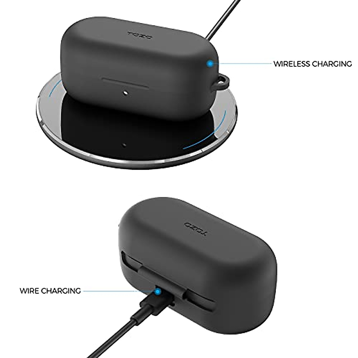 TOZO T12 2022 Wireless Earbuds Bluetooth 5.3 Headphones Black & TOZO T12 Protective Silicone Case Shockproof Soft Skin Cover Black