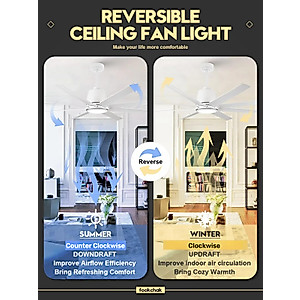 FookChak 65in White Large Ceiling Fan with Lights Remote Control 8-Blade Outdoor Ceiling Fan Light for Patio, Multi-speed Reversible Airflow for Garage Home Office Gym Room Living Room Bedroom