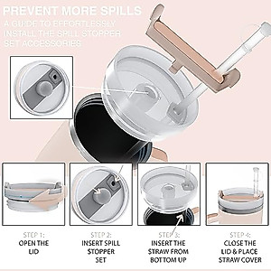 40oz Insulated Tumbler with Handle and Straw, Improved Leakproof Multifunctional Lid with Spill Stopper, Travel Mug for Hot & Cold Beverages with Cup Boot, Straw Cover & Straw Brush (Rose Blush)