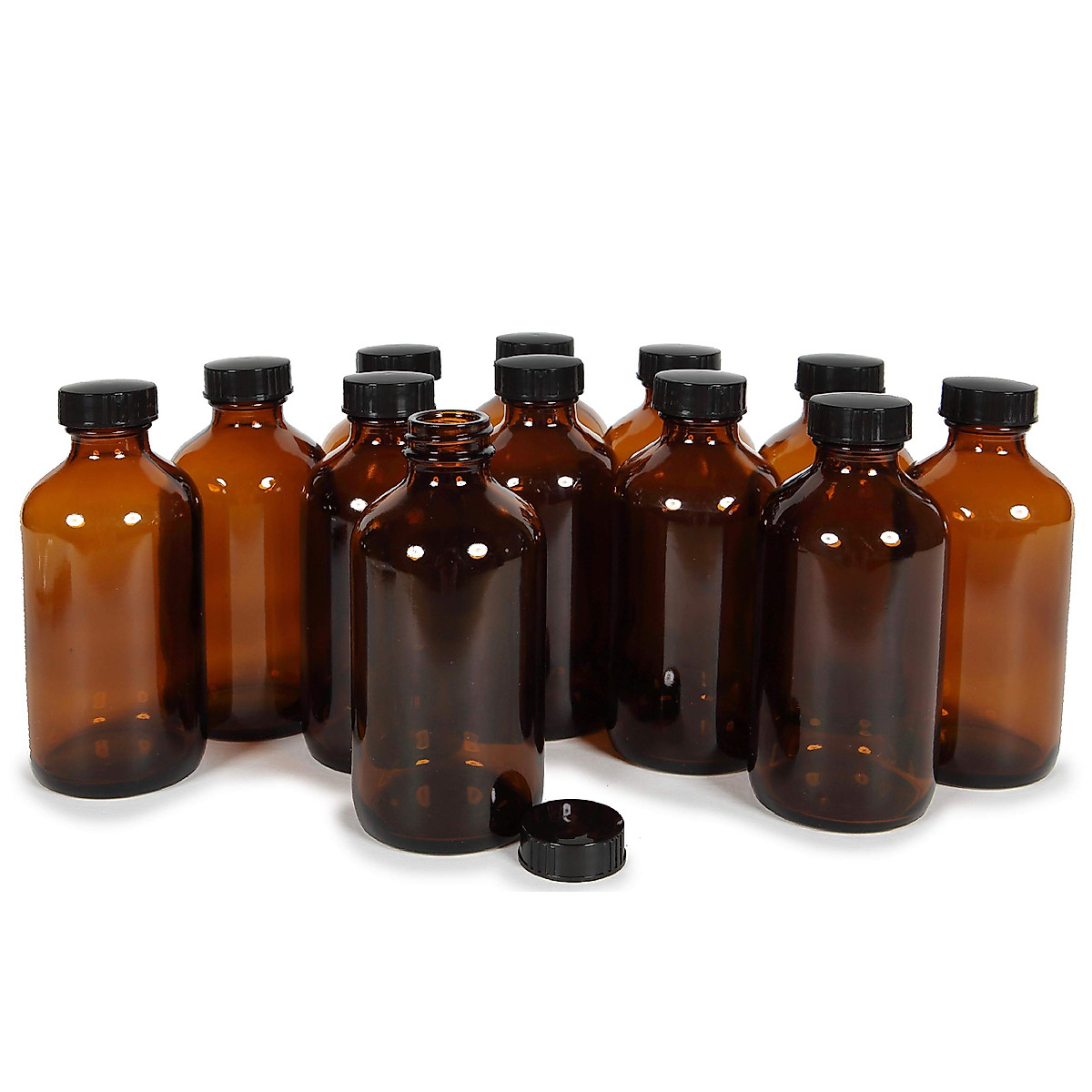 Vivaplex, 12, Amber, 8 oz Glass Bottles, with Lids.