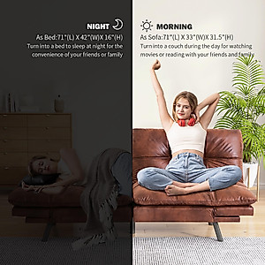 AMICLIBER Memory Foam Faux Leather Futon Sofa Bed Couch,Convertible Futon Sofa Couch,Loveseat Sleeper Sofa Bed,Small Splitback Modern Sofa Bed for Living Room,Office,Apartment,Brown