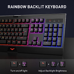 havit Wireless Gaming Keyboard, Rechargeable Rainbow Backlit Keyboard Led 2.4G Wireless Slim USB Keyboards Ergonomic 104 Keys for Windows PC Gamers Desktop Computer Black